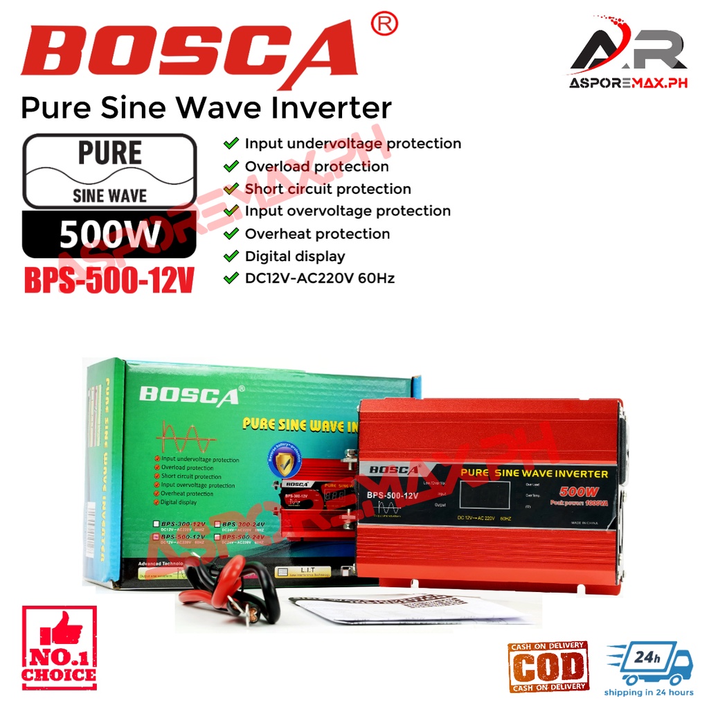 BOSCA Pure Sine Wave Inverter 300W/500W Power Inverter DC12V To AC220V ...