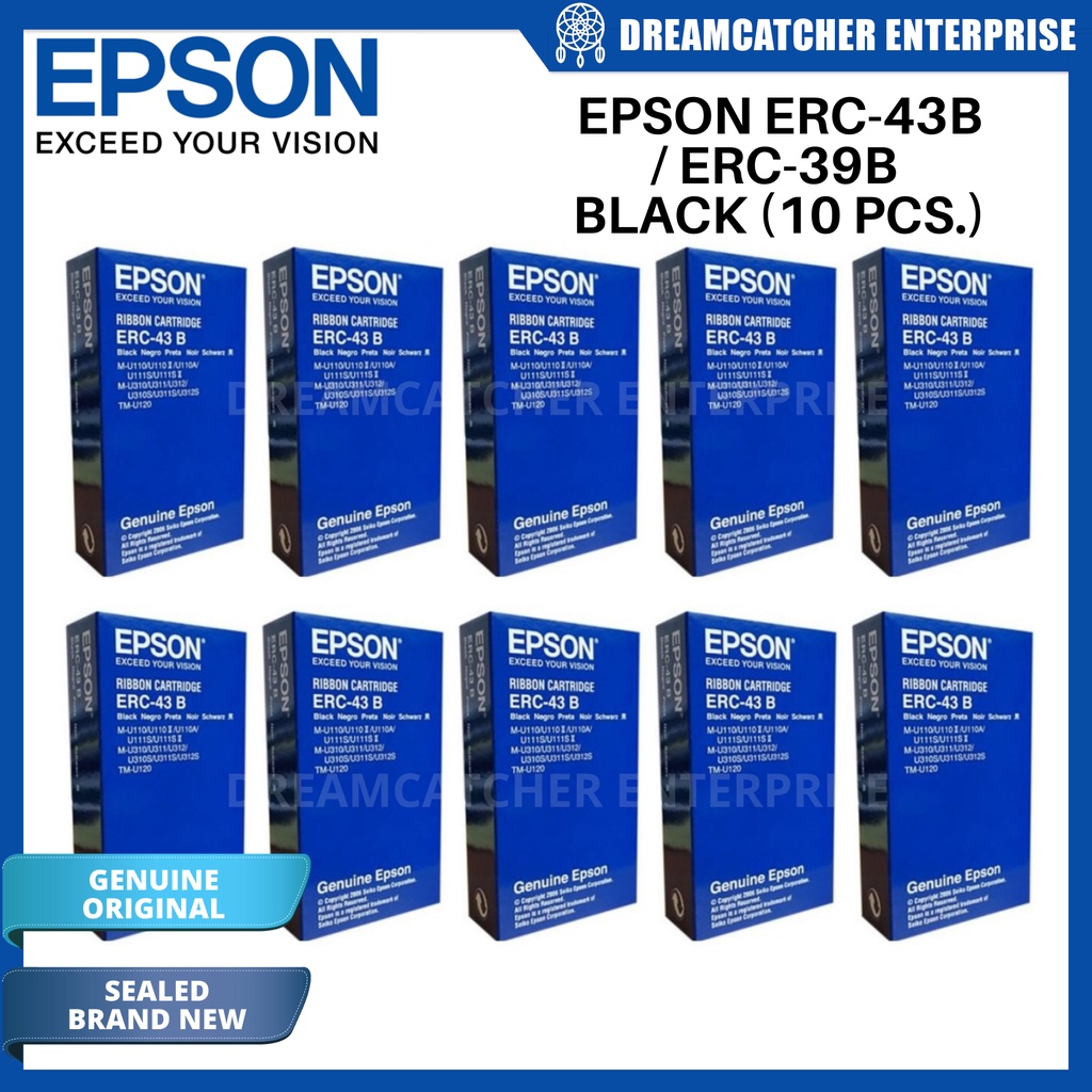 Epson ERC-43B or ERC-39B Ribbon Cartridge Set of 10 Black [Original ...