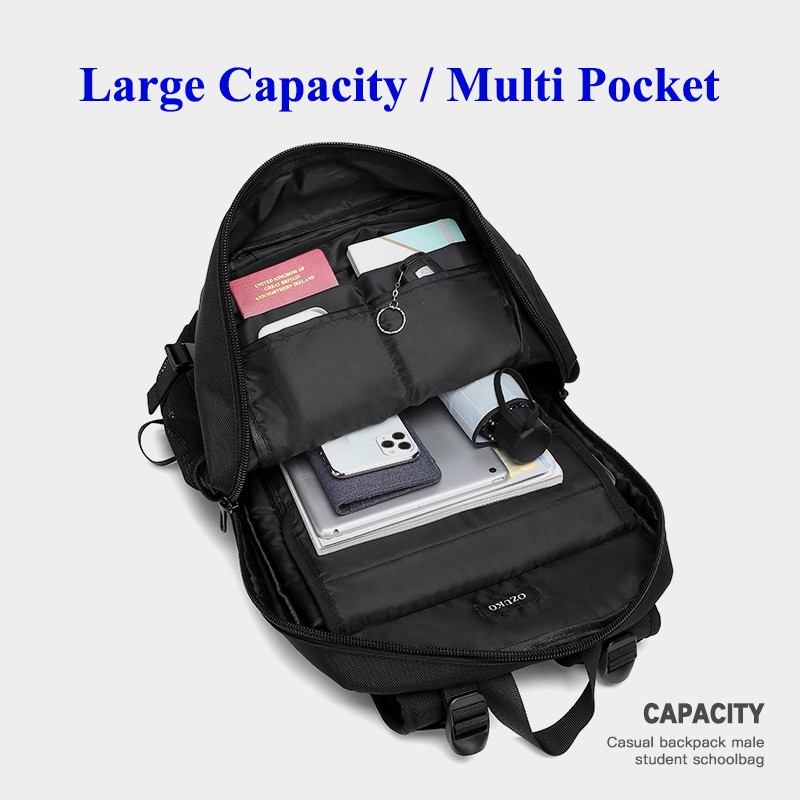 OZUKO Men Multifunction USB Charging Laptop Backpack Waterproof Travel ...