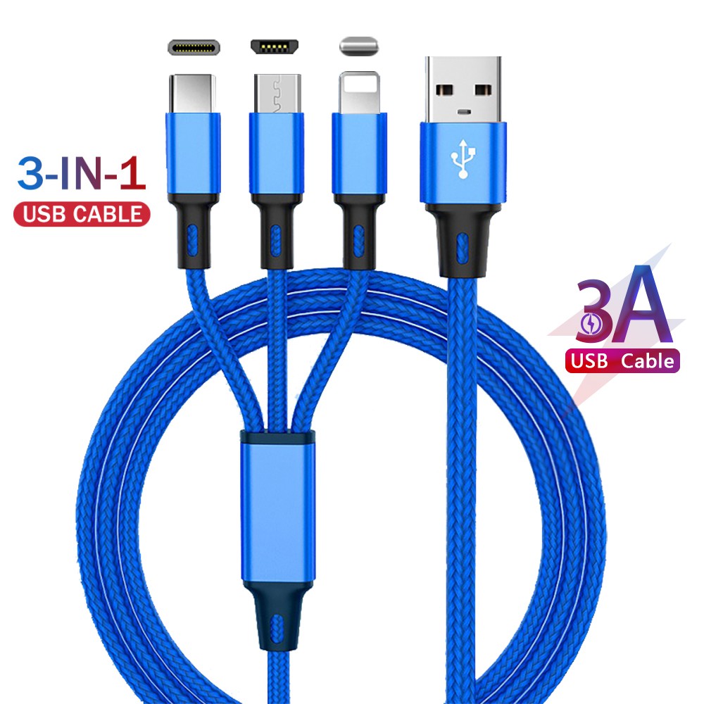 3 in 1 Ios USB Android Micro USB Type-C Data Sync Charging Cables ...