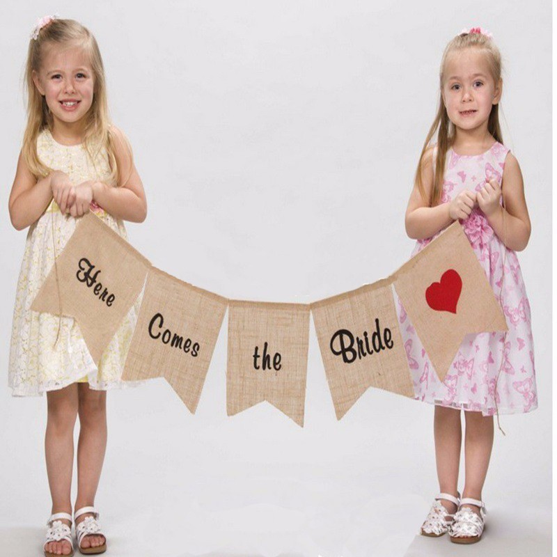 Burlap Bunting Banner Here Comes The Bride Sign Flags and Banner for ...