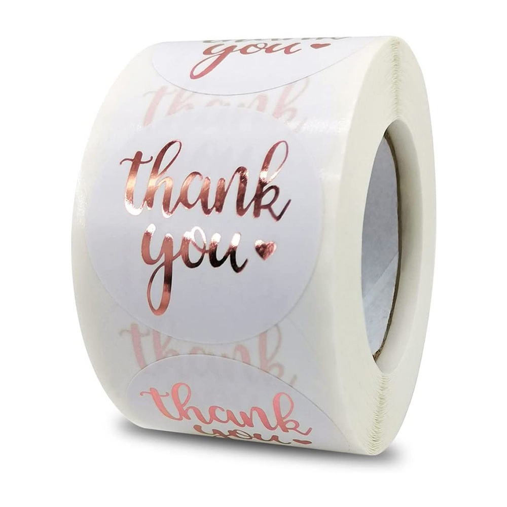 500 Pcs/Roll 2.5cm Bronzing Thank You Stickers Rose Gold Foil Font ...