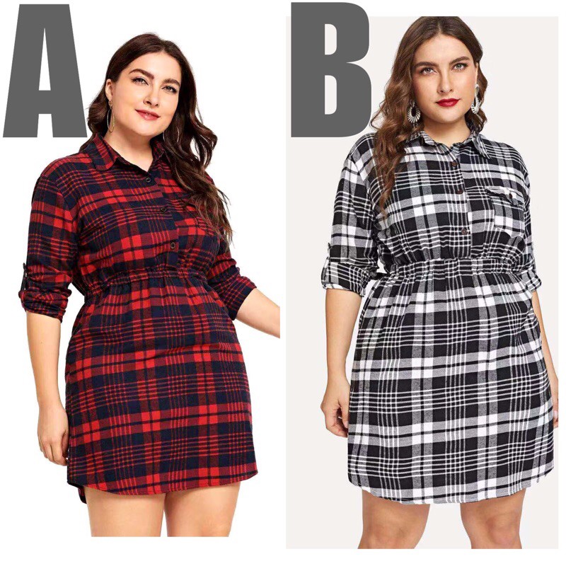 1122~ Plus size Checkered Dress (Fit to XL) | Shopee Philippines