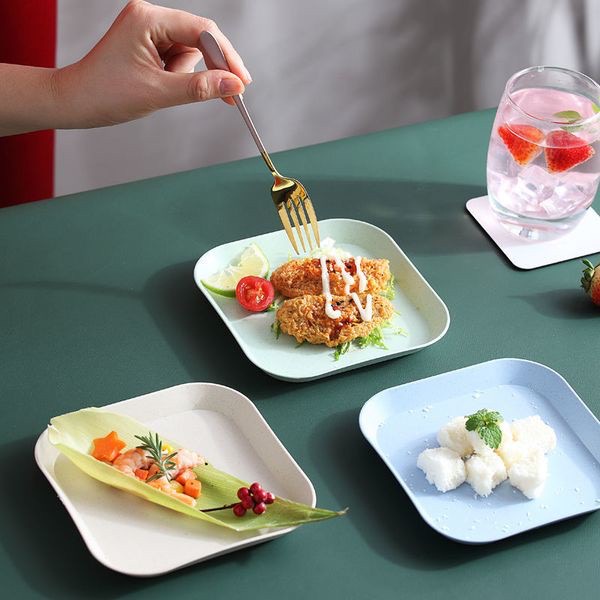 Wheat Straw Square Plate Disk Dessert Plate Fruit Plastic Food Tray ...