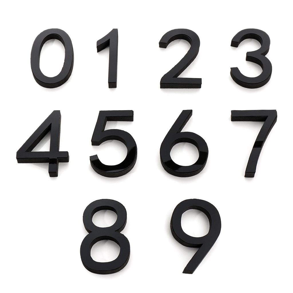 3D Black Arabic Numerals 0-9 Acrylic Mirror Surface Wall Sticker House ...