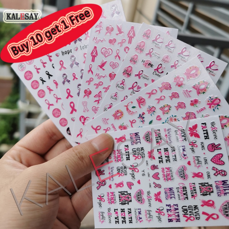 3D Pink Ribbon Nail Art Stickers Decals Manicure Design Accessories ...