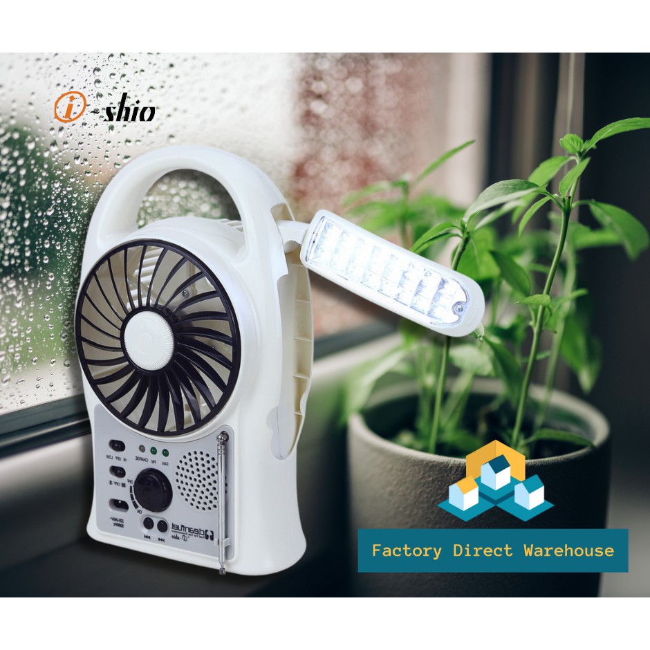 Multi-Rechargeable LED Fan with FM Radio and Emergency Light | Shopee ...