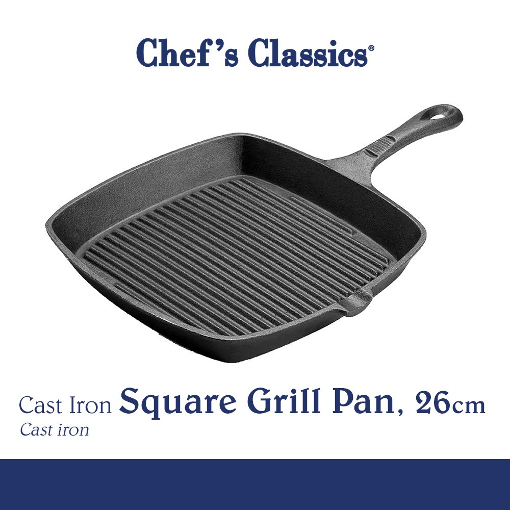Chef's Classics Cast Iron Square Grill Pan, 26cm | Shopee Philippines