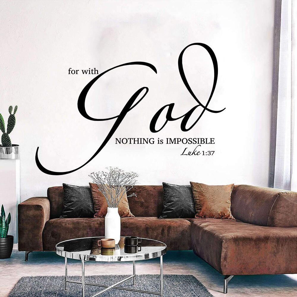 Large Christian Bible Verse Luke 1:37 Wall Decal Bedroom For With God ...