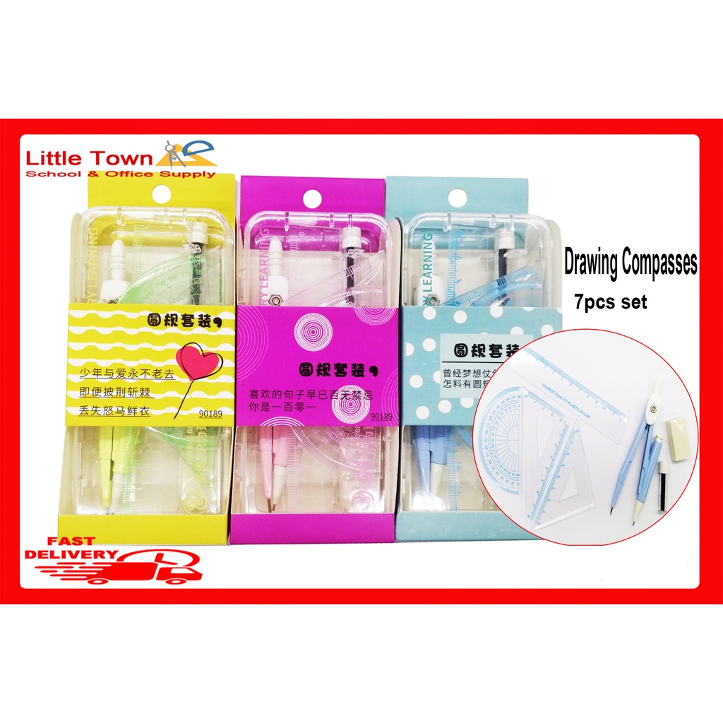 Metal Compasses Student Stationery Ruler Triangle Protractor Compass ...