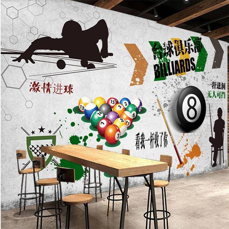 Retro nostalgic billiard entertainment club industrial decoration mural ...