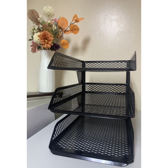In and Out Black Metal Tray - Desk Organizer for Paper Documents and ...