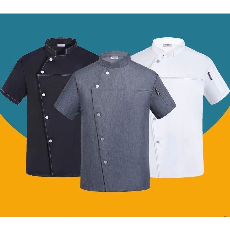 Men Grey Chef Uniform Women Short Sleeve Chef Jacket for Summer ...
