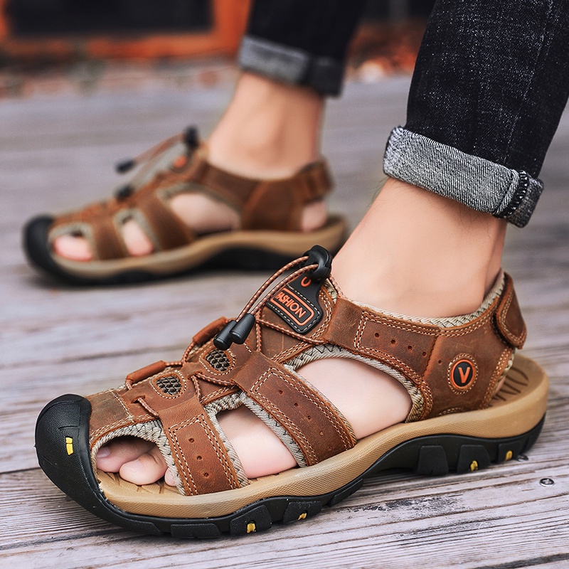 MR.BINBEITIME Genuine Leather Men Sandals Casual Leather Sandals For ...