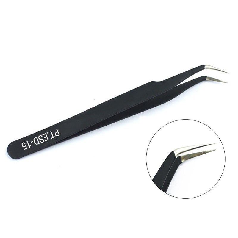 Black Curved Eyebrow and eyelash Tweezers Anti Acid Nipper Rhinestone ...
