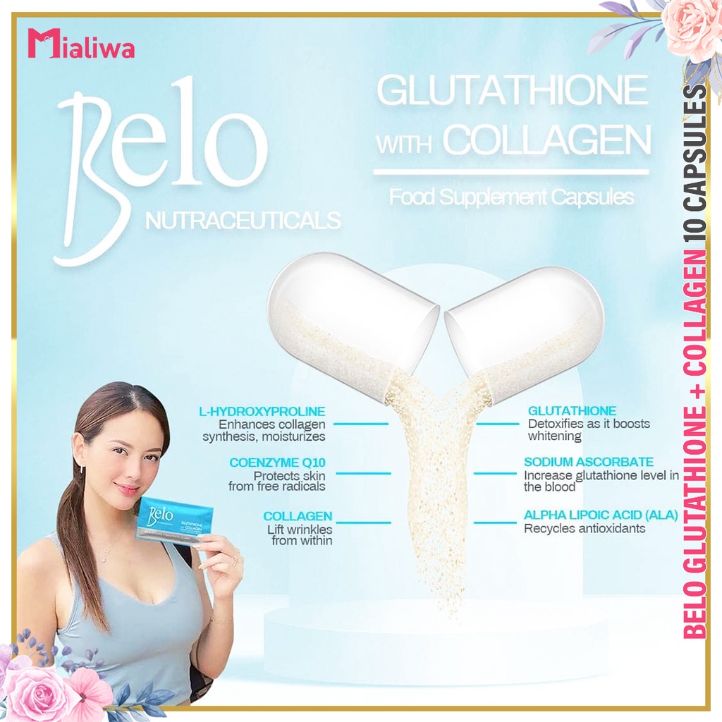 Belo Nutraceuticals Glutathione + Collagen 10 Capsules, Pampaputi Anti ...