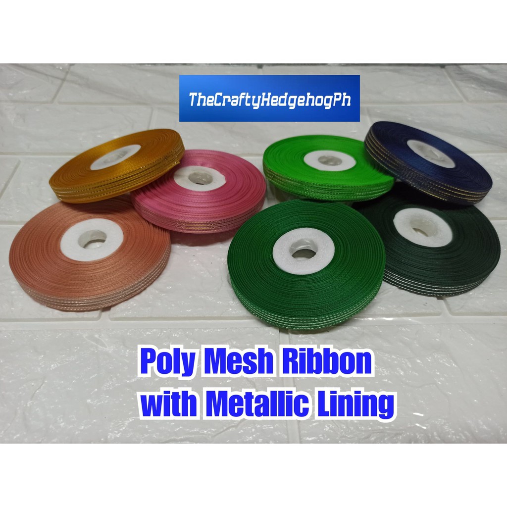 Poly Mesh Ribbon with Metallic Lining 3/8" 33Yards Sold per Roll ...