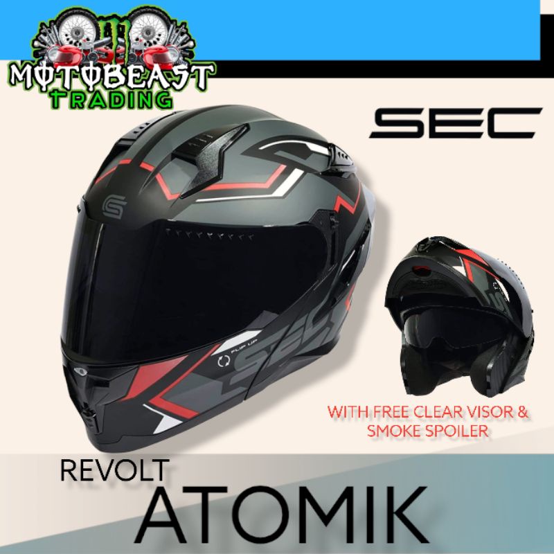 SEC Revolt Atomik Graphics Modular Helmet w/ Free Clear Visor and ...