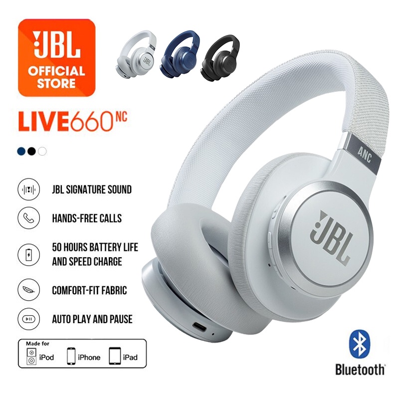 JBL Live 660NC Over-Ear Wireless Bluetooth Headset with Mic Gaming Headset Subwoofer Headphones ...