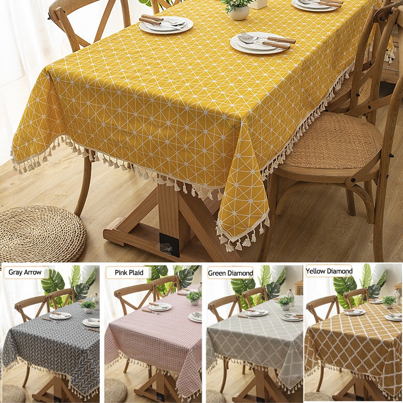 Modern Simple Cotton Linen Tablecloth Plaid Geometric Triangle Table ...