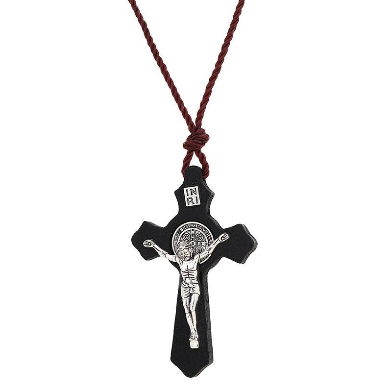 Religious INRI Crucifix Necklace for Men Women's Catholic Small Wooden ...