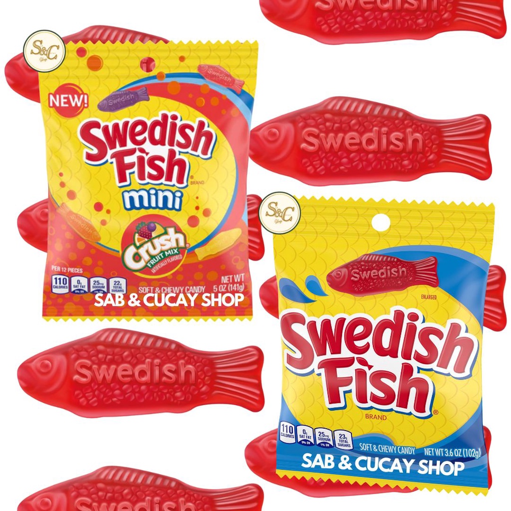 Swedish Fish Original and Crush Fruit Mix Soft, Chewy Candy and Blue ...