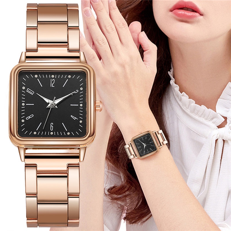 Fashion Women Rose Gold Luminous Square Quartz Watches | Shopee Philippines