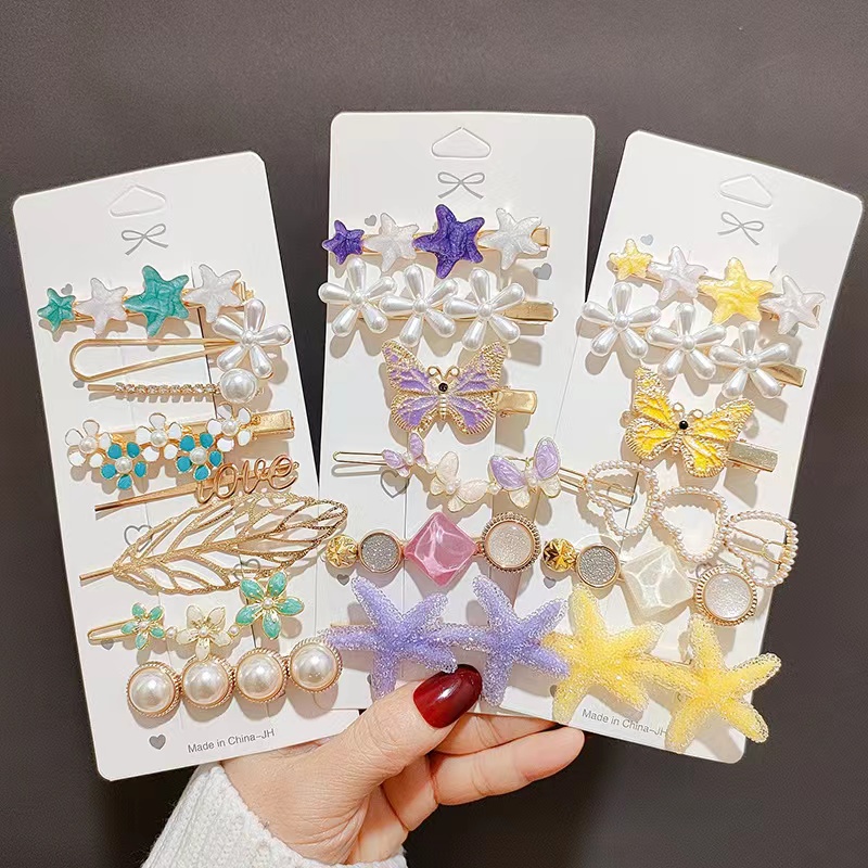 Acrylic Hair Clips set Women Fashion Geometric Pearl Barrettes Hairpins ...