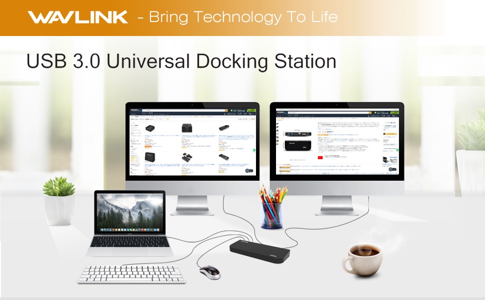Wavlink USB 3.0 DisplayLink Universal 2K Dual 1080P Display Docking ...