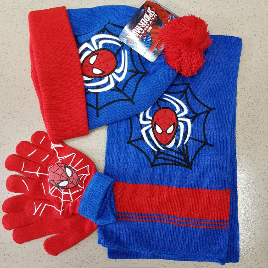 Spiderman wool hat, scarf, and gloves set | Shopee Philippines