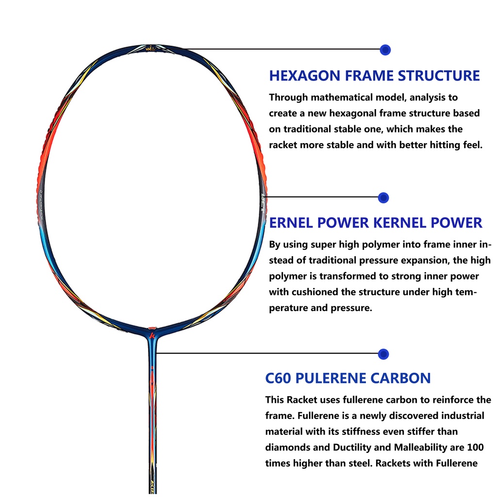Kawasaki Professional Badminton Racket KING K9 4U 18-32LBS Full Carbon ...