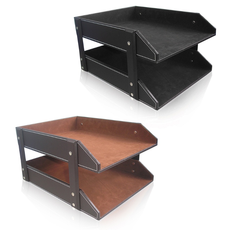 love* A4 Document File Organizer Tray Double Layers Desk PU Leather ...