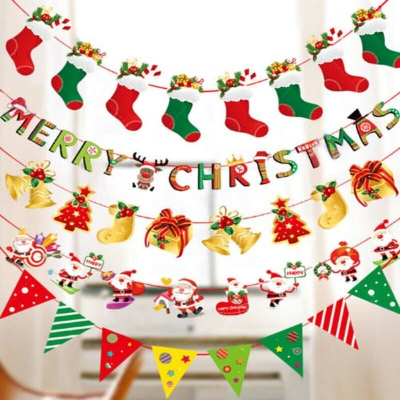 HOT Multi Style Christmas Hanging Banner Xmas Party Santa Claus Elk ...