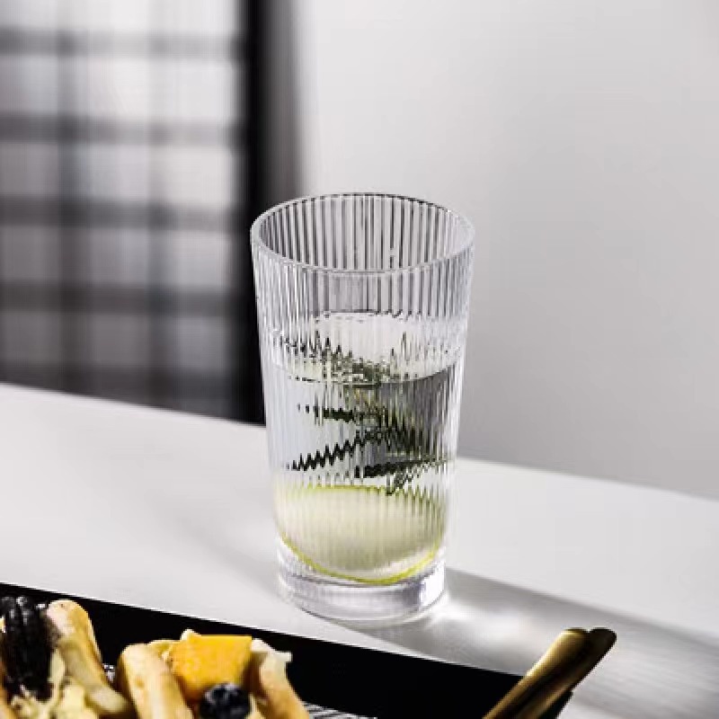 Straight Stripes Clear Crystal Glass Water Tea Cups Glassware with ...