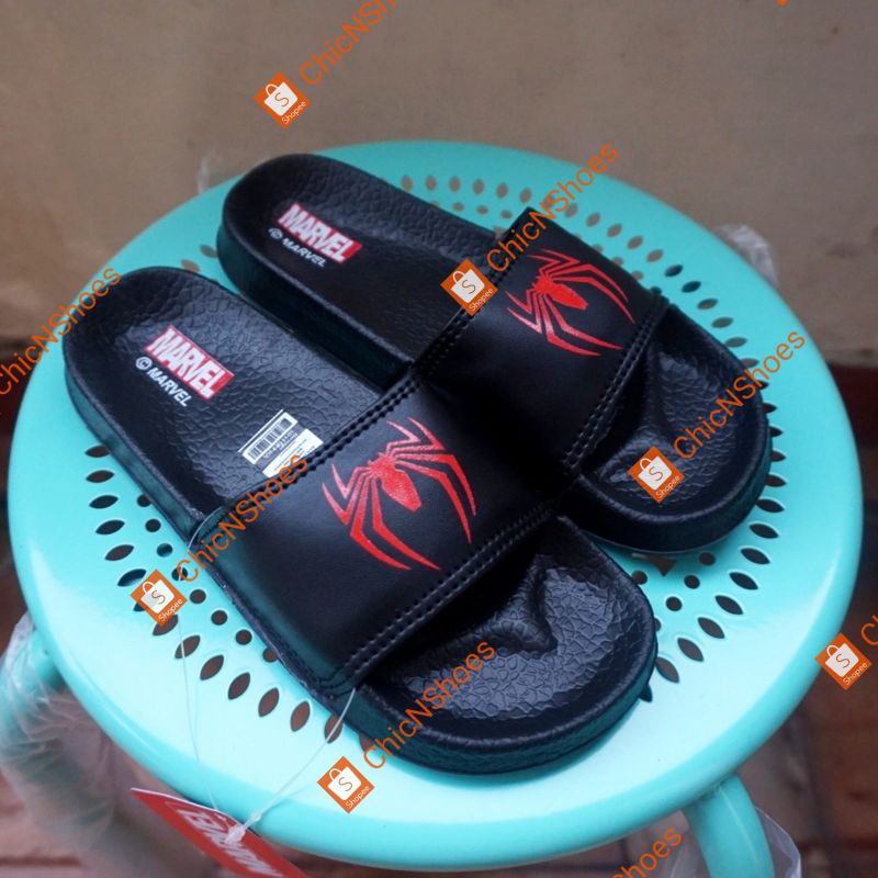 HITAM MERAH Kids Slides Sandals kids marvel spiderman logo Black Red ...