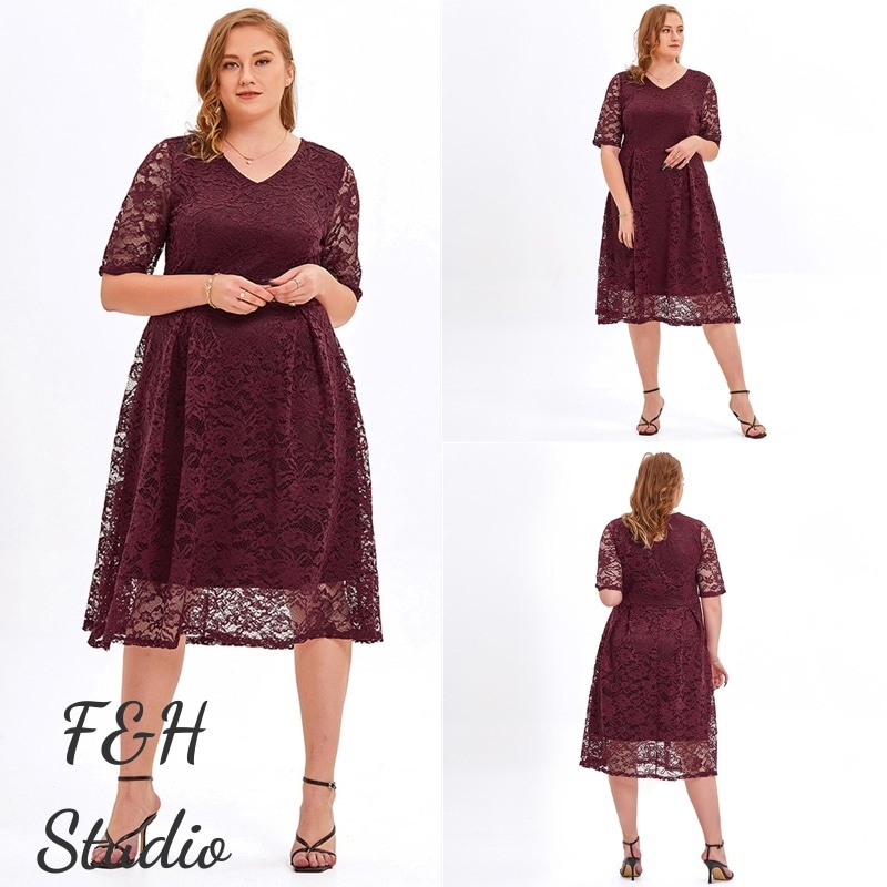 F&H 2887-XL-4XL Big Size Party Wedding Dress Lace Women Glam Look Plus ...