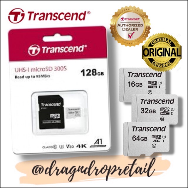 Transcend microSD 300S Class 10 MicroSDXC Memory Card with Adapter 128G 64G 32G 16G | Shopee ...