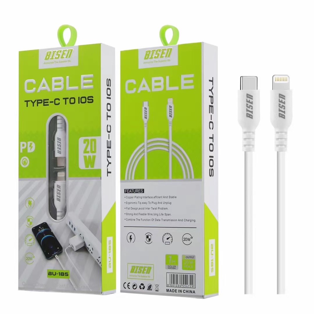 Bisen USB Type C to iOS 1M Cable 20W PD USB Quick Charge Fast Charging ...