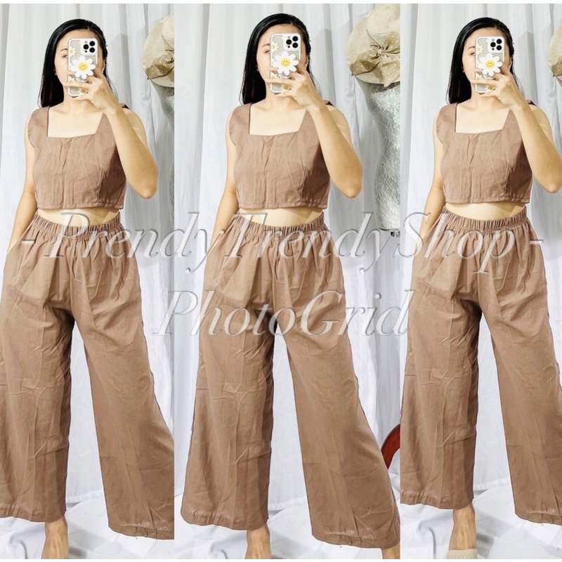 TALI TOP AND PANTS SET WITH POCKET COTTON LINEN ( COORDINATES ...