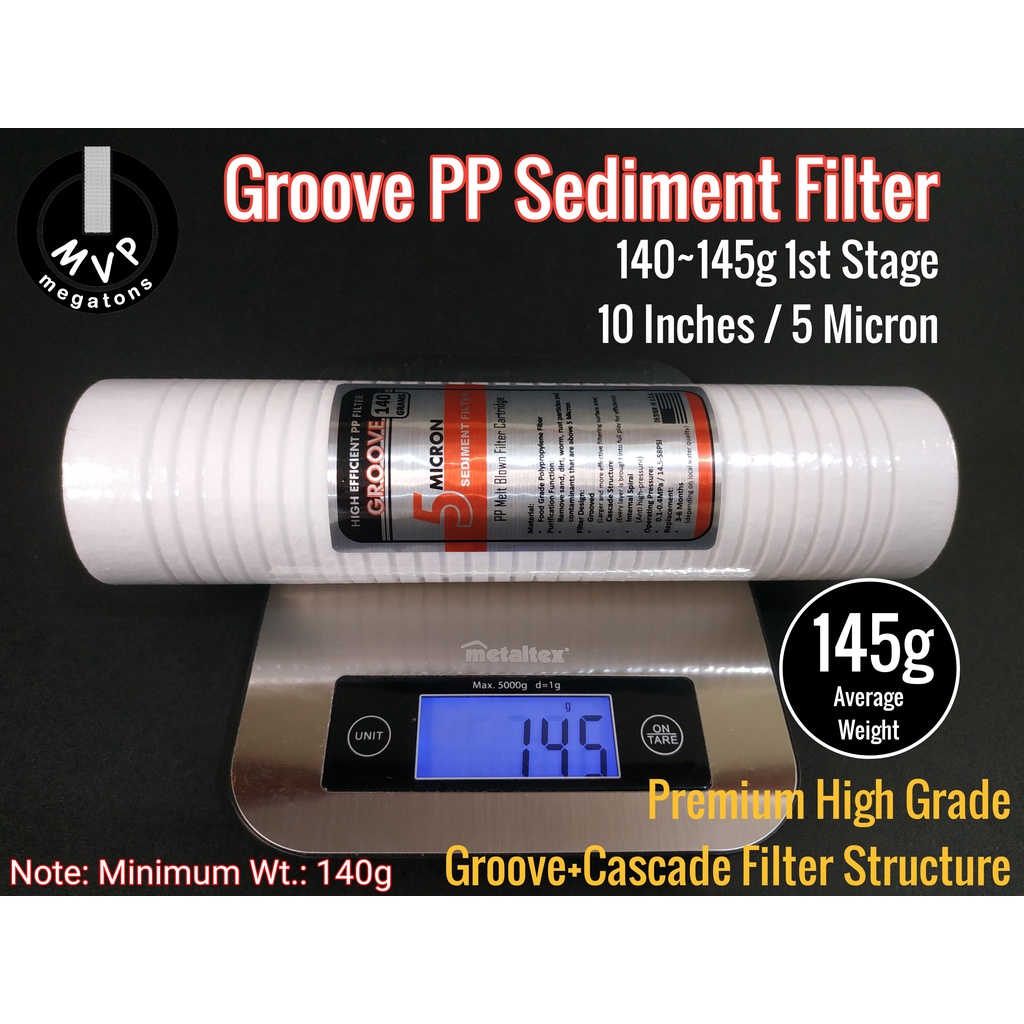 GROOVE 5 Micron 140g - 145g HIGH GRADE High Density PP Sediment Filter ...