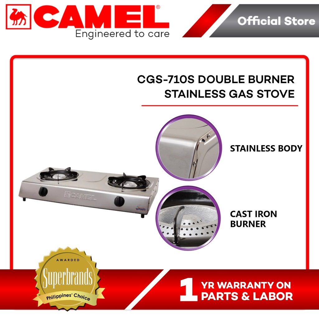 Camel CGS-710S Double Burner Stainless Gas Stove with Free Hose ...