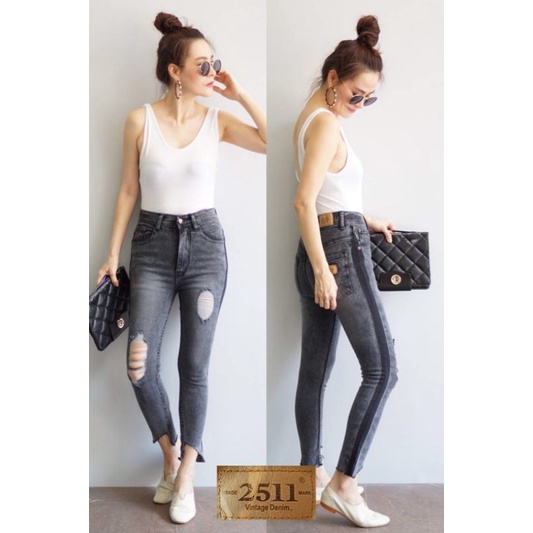 Snow Black Ripped Jeans Stretch Denim 2511 | Shopee Philippines