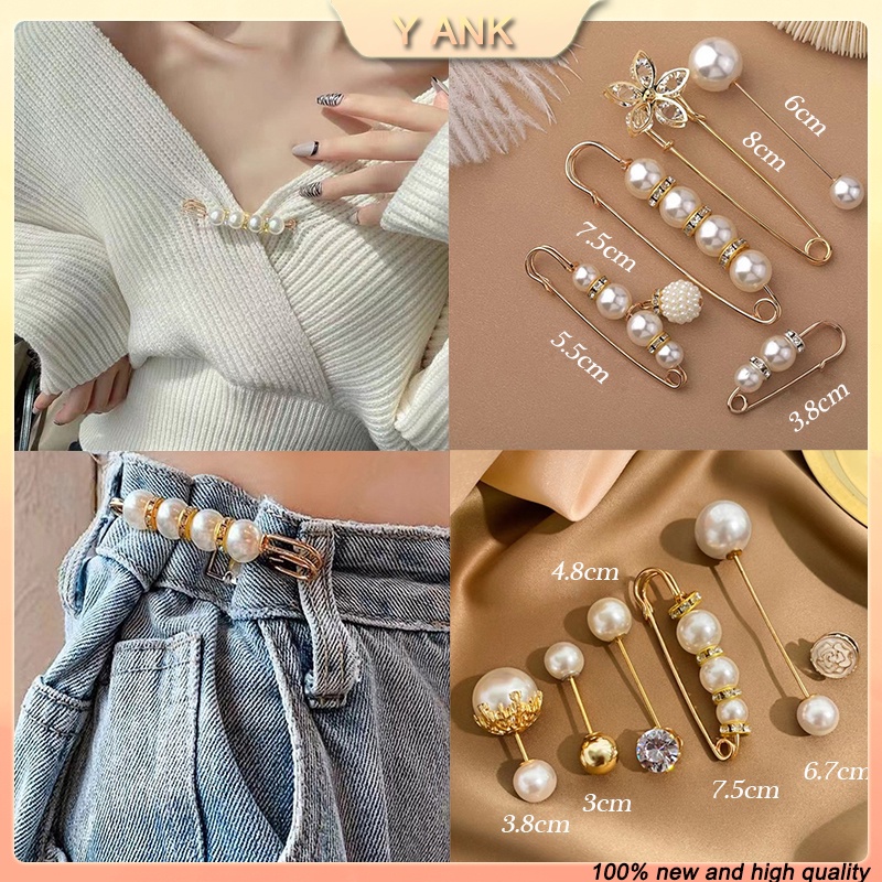 4/6 Pcs Set Korean Style Pearl Brooch Double Pin Buckle Pins Women High ...