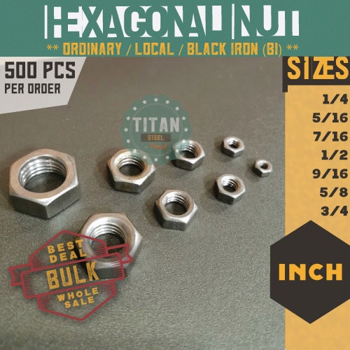 500pcs - 3/16 to 3/8 Hex Nut (Ordinary Local BI) | Shopee Philippines