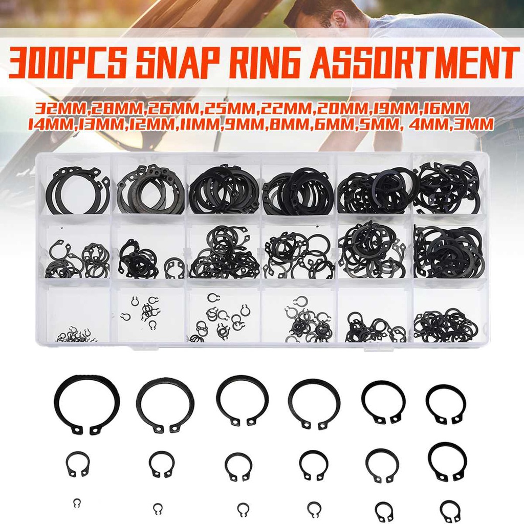 300PCS Circlip Set 3-32mm External Internal Retaining C-Type Clip Metal ...