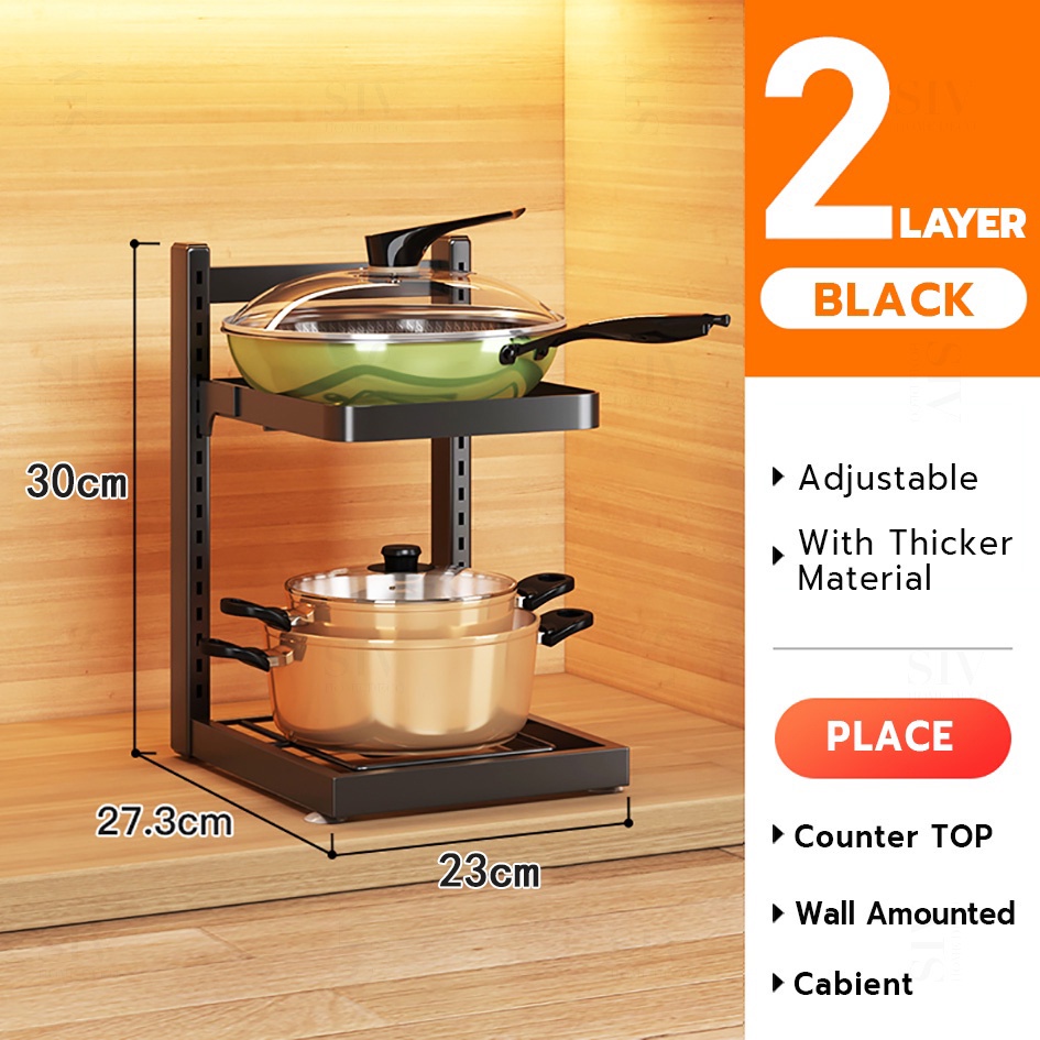 Kitchen Pan Organizer Pot Rack Adjustable Under Sink Countertop ...