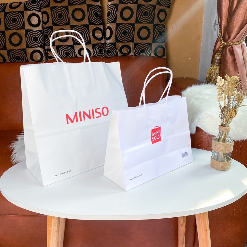 Original White Miniso Paper Bag, Small and Medium size, Cute Bag and ...
