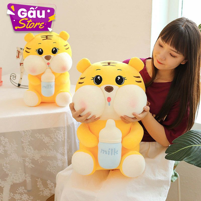 Tiger Teddy Bear Holding a Milk Bottle Made in Vietnam, super soft and ...