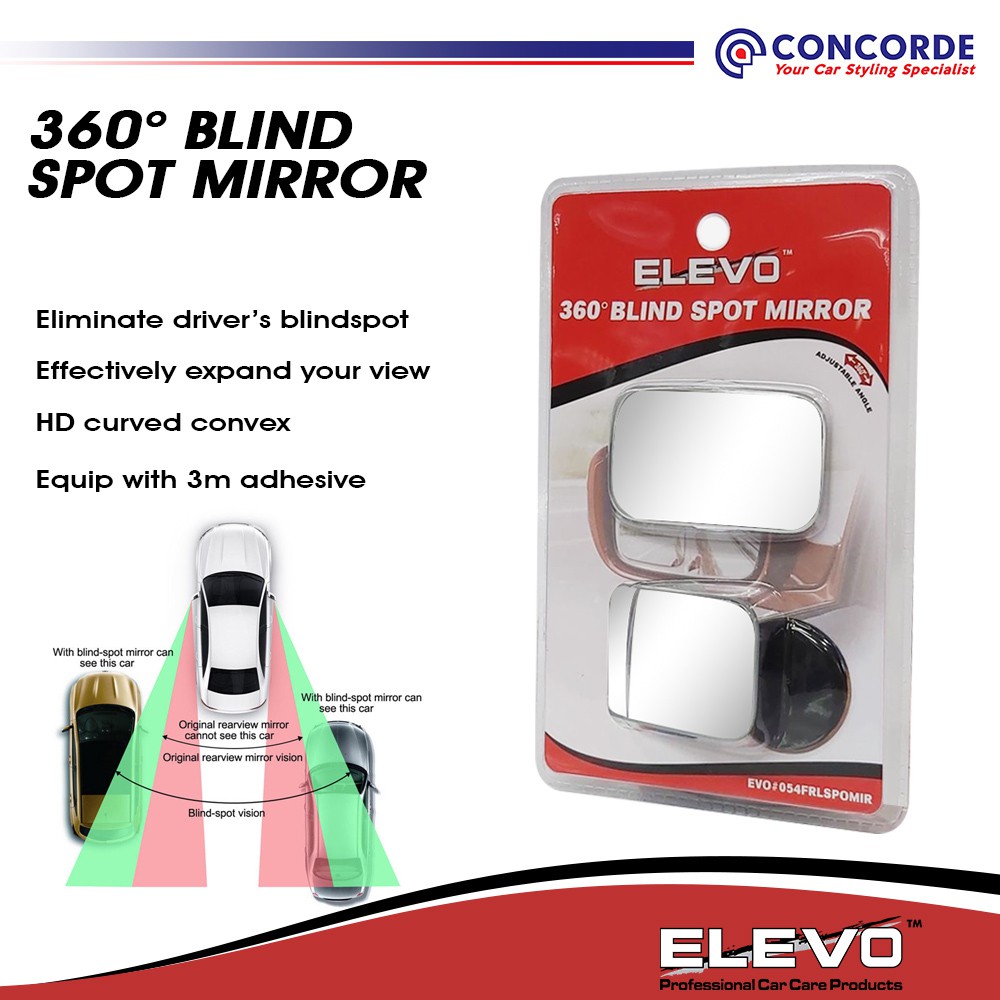 ELEVO 360° Blind Spot Rect. Mirror with Suc. Cap 2Pcs/Set | Shopee Philippines