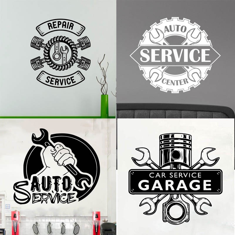 Wall Decal Mechanic Wallpaper Auto Engine Repair Car Service Logo Vinyl ...